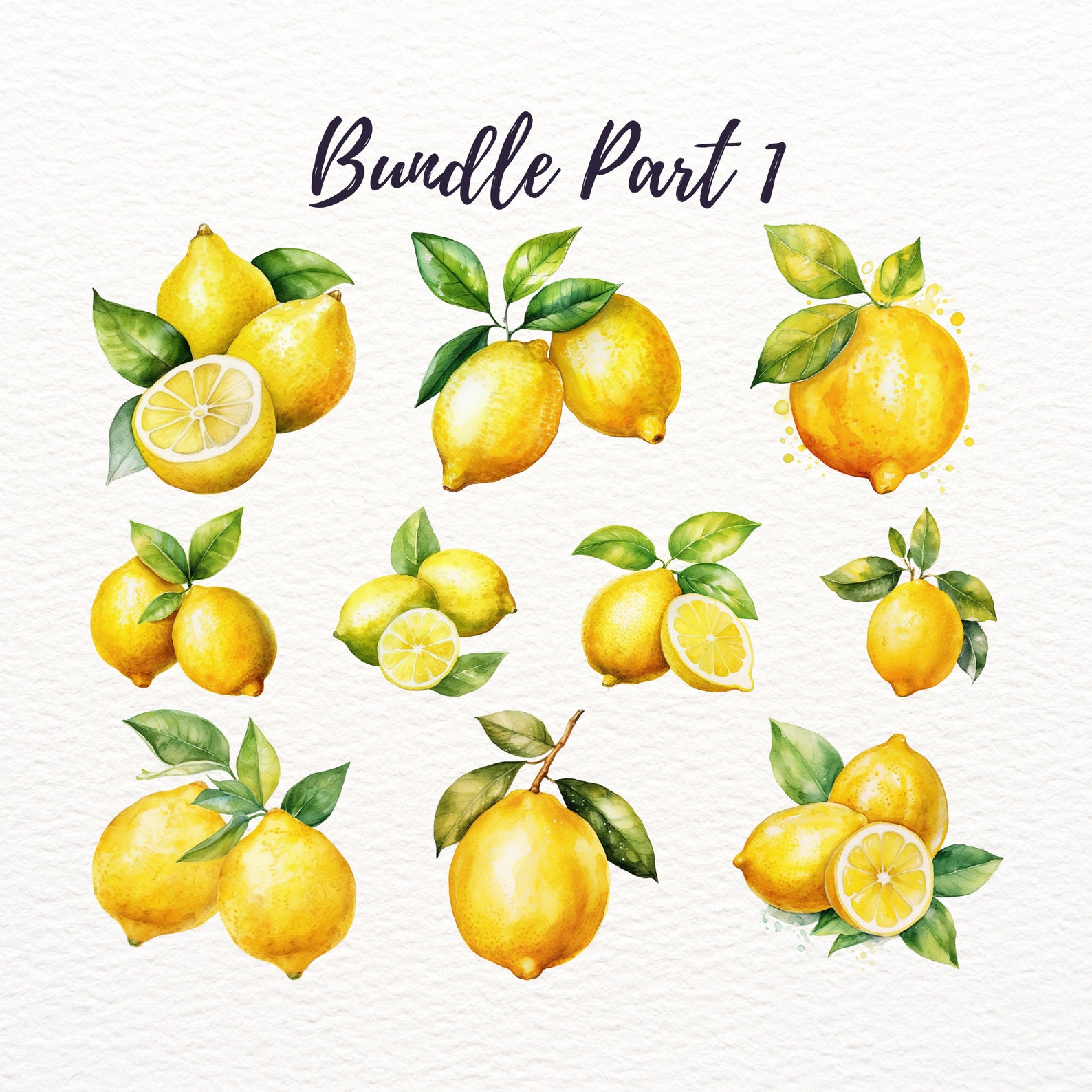 Watercolor Lemon Clipart Bundle - 20 Citrus Fruit PNG Graphics, Instant ...