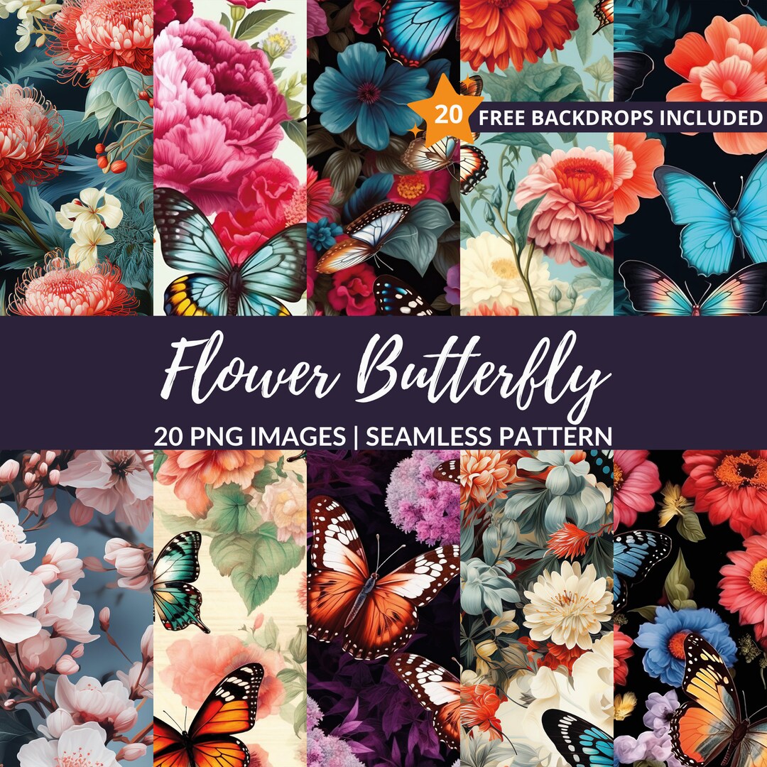 Flower Butterfly Seamless Pattern - 20 Floral Garden Digital Paper ...