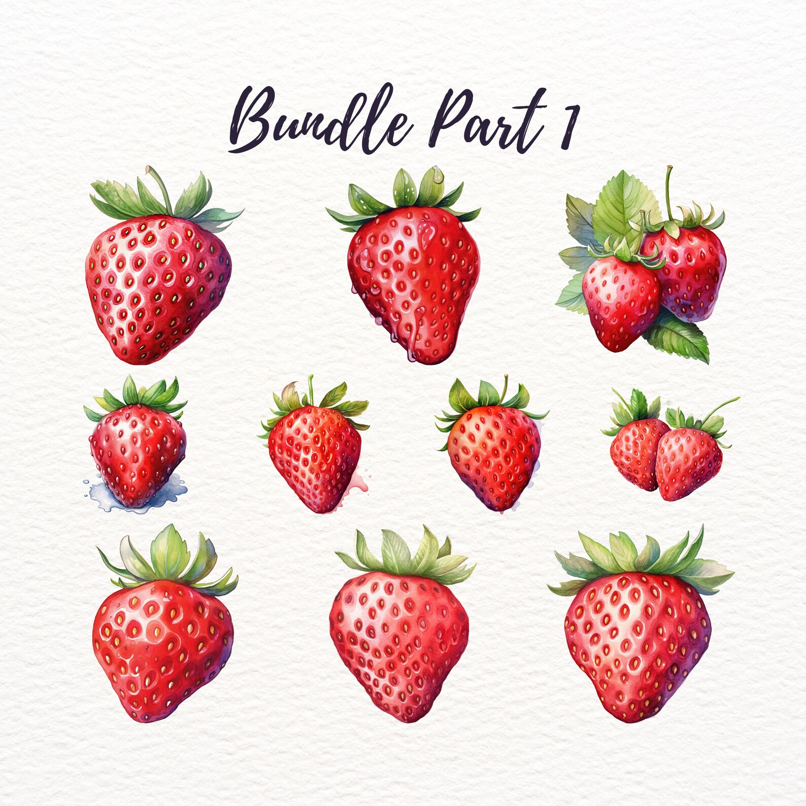 Watercolor Strawberry Clipart Bundle - 20 Sweet Berries PNG, Instant ...