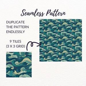 Ocean Wave Seamless Pattern - 20 Digital Scrapbook Paper, Instant ...