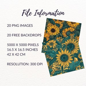 Sunflower Seamless Pattern - 20 PNG Printable Paper Backgrounds ...
