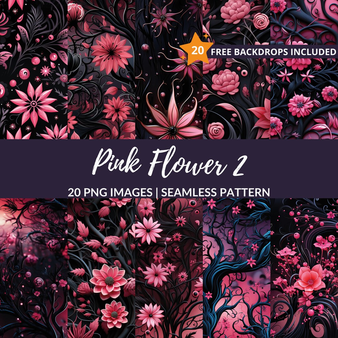 Pink Flower Seamless Pattern - 20 PNG Digital Paper for Scrapbooking ...