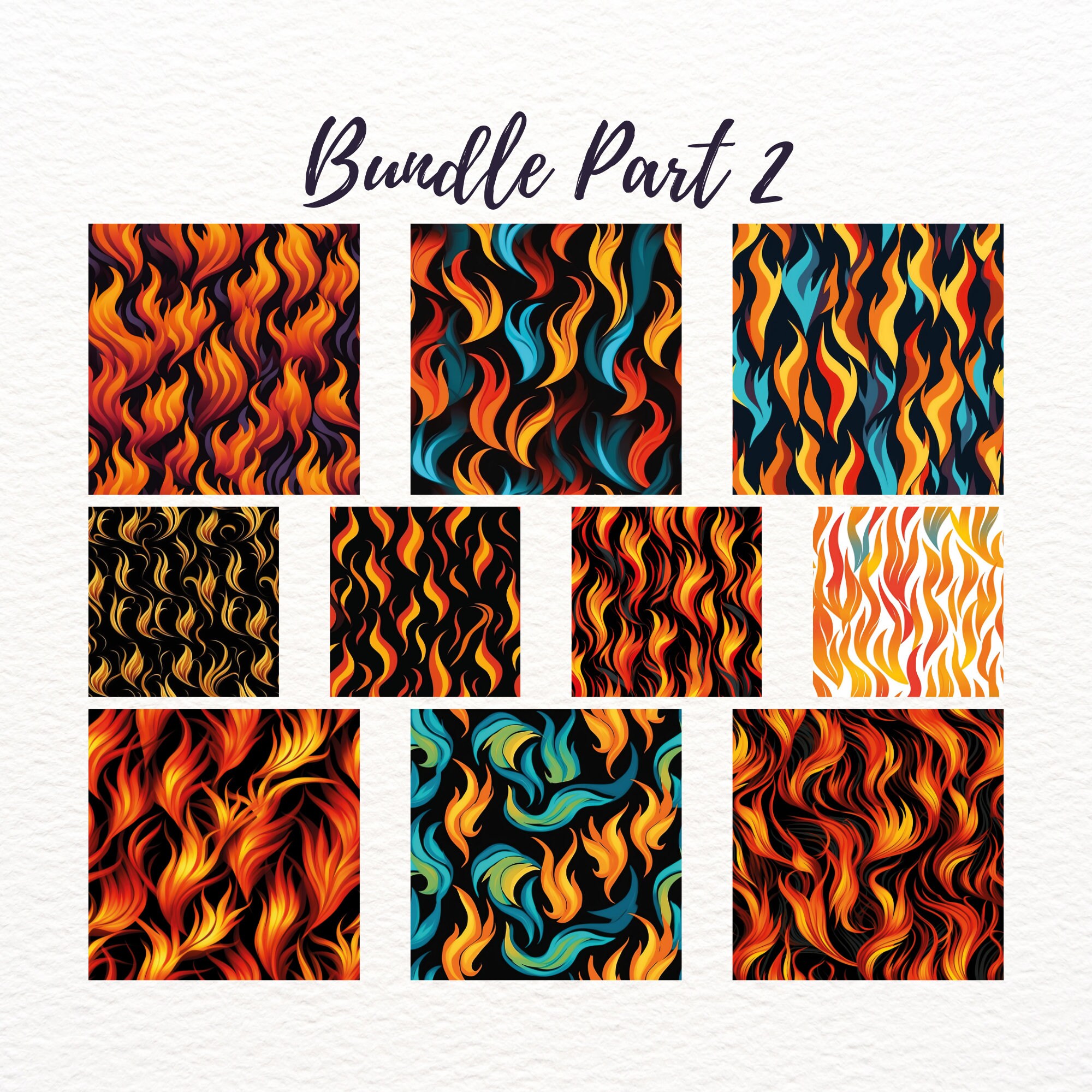 Flame Seamless Pattern - 20 Fire Digital Paper, Flaming Background ...