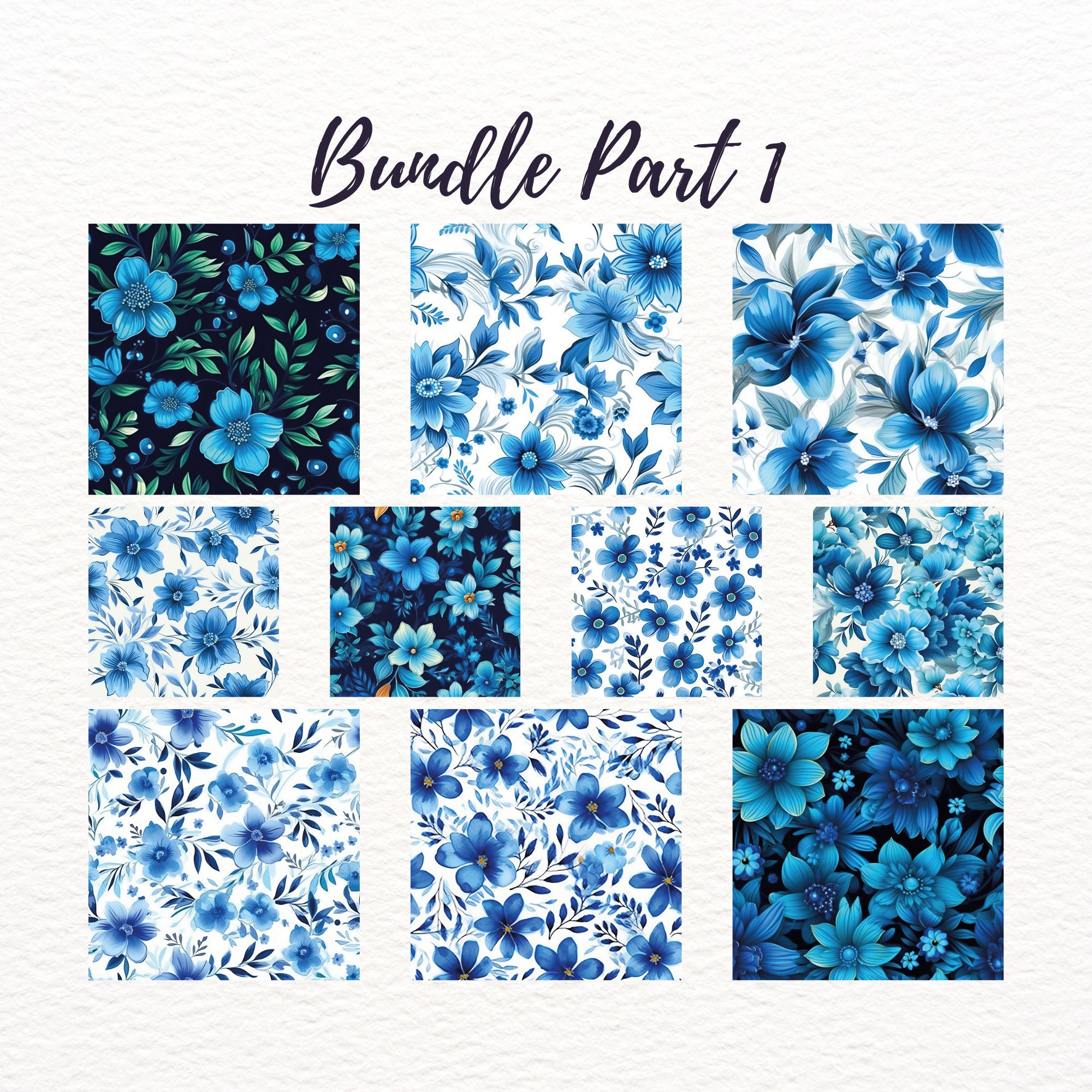 Blue Flower Seamless Pattern 20 Digital Flower Wedding Backgrounds for ...