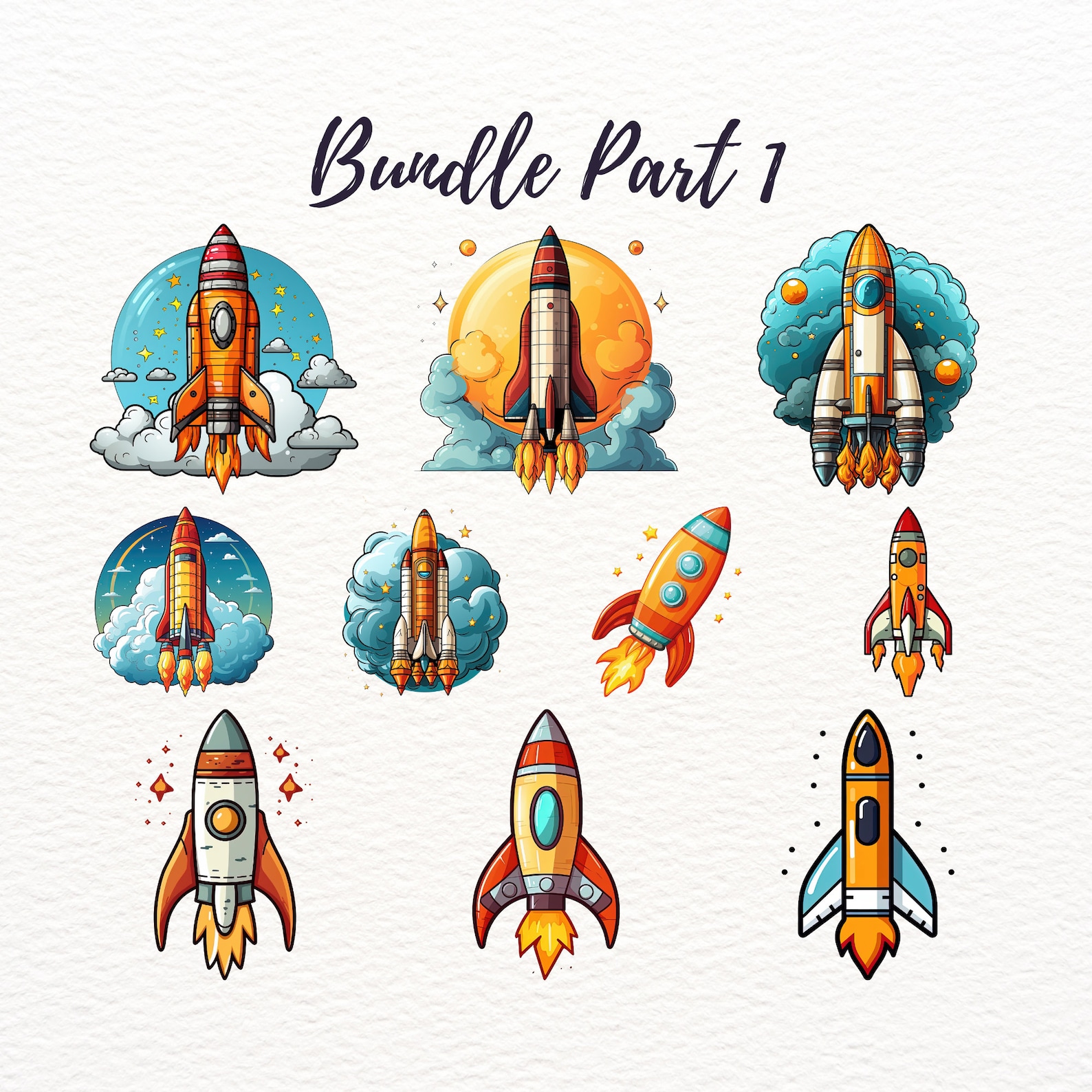 Space Rocket Clipart Bundle - 20 Astronaut and Rocket Ship PNG Images ...