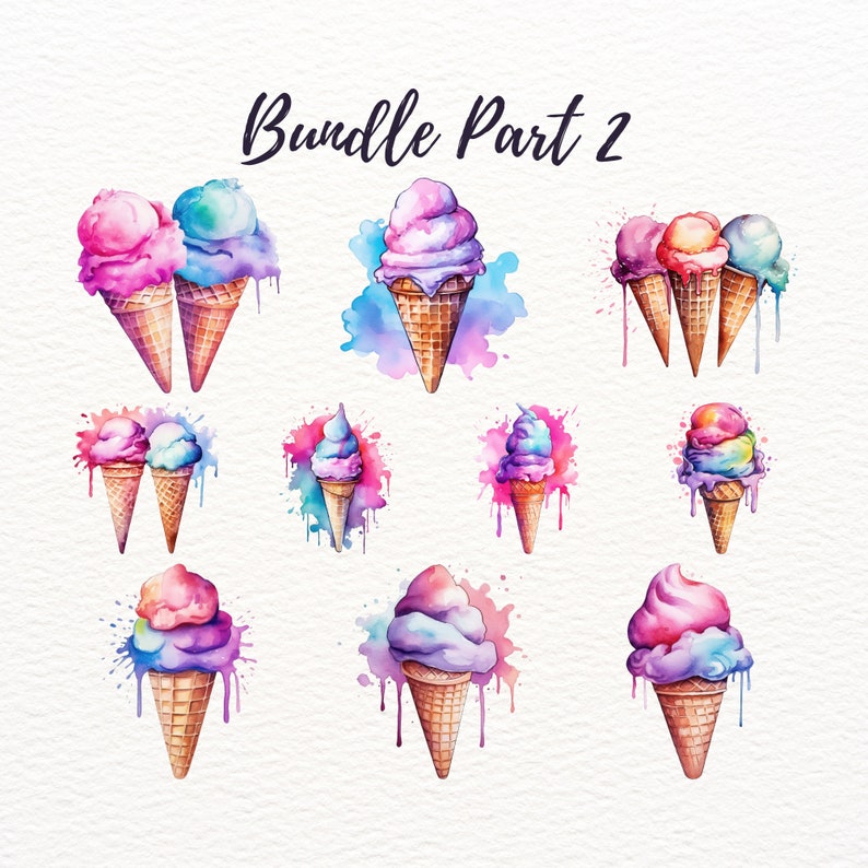 Watercolor Ice Cream Clipart Bundle 20 Summer Dessert PNG Images ...