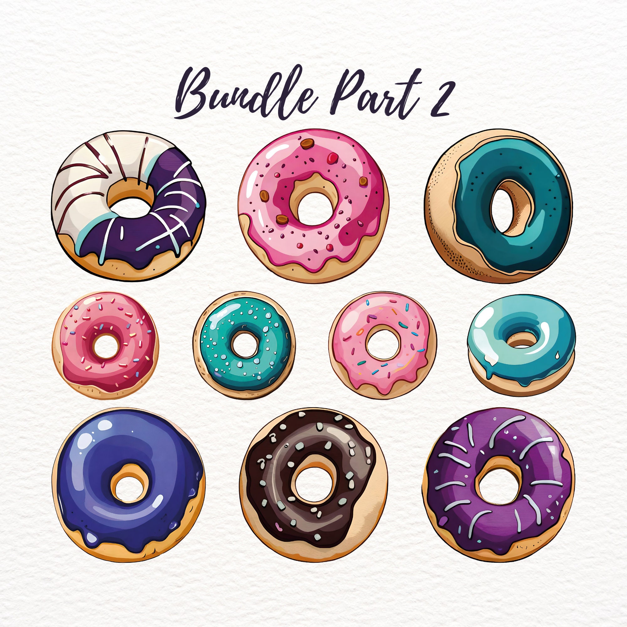 Sweet Donut Clipart Bundle - 20 Delicious Doughnut PNG Images, Instant ...