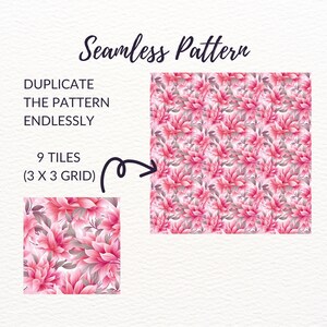 Pink Flower Seamless Pattern - 20 PNG Floral Digital Patterns for ...