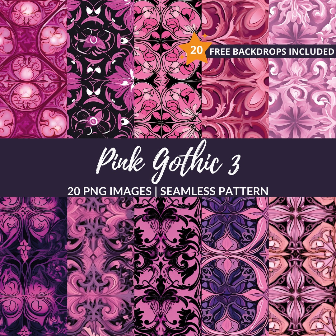 Pink Gothic Seamless Pattern - 20 Digital Paper Backgrounds for ...