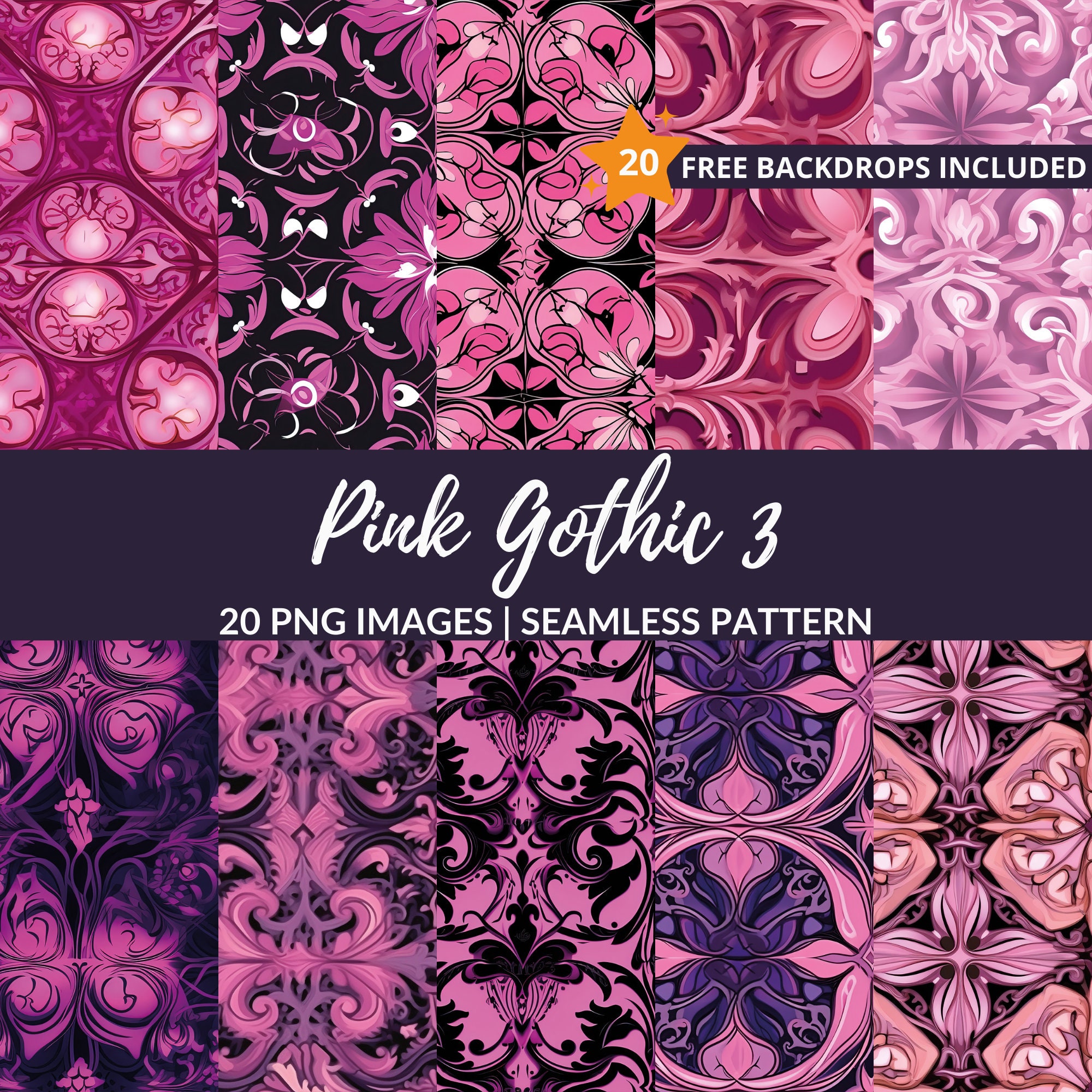 Pink Gothic Seamless Pattern 20 Digital Paper Backgrounds for ...