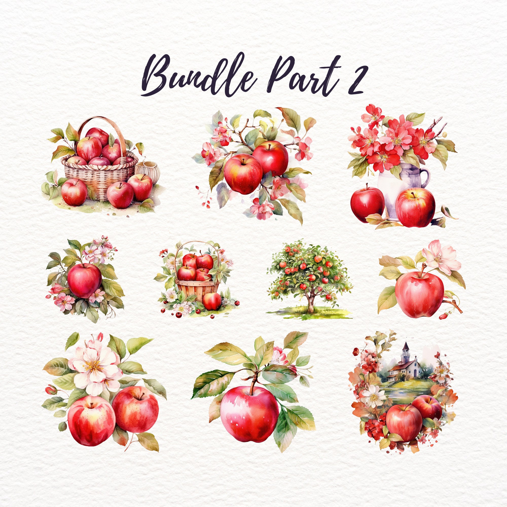 Watercolor Red Apple Clipart Bundle - 20 Digital Fruit PNG ...