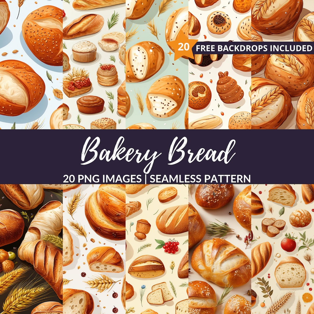 Bakery Bread Seamless Pattern - 20 Digital Paper, Printable Paper ...