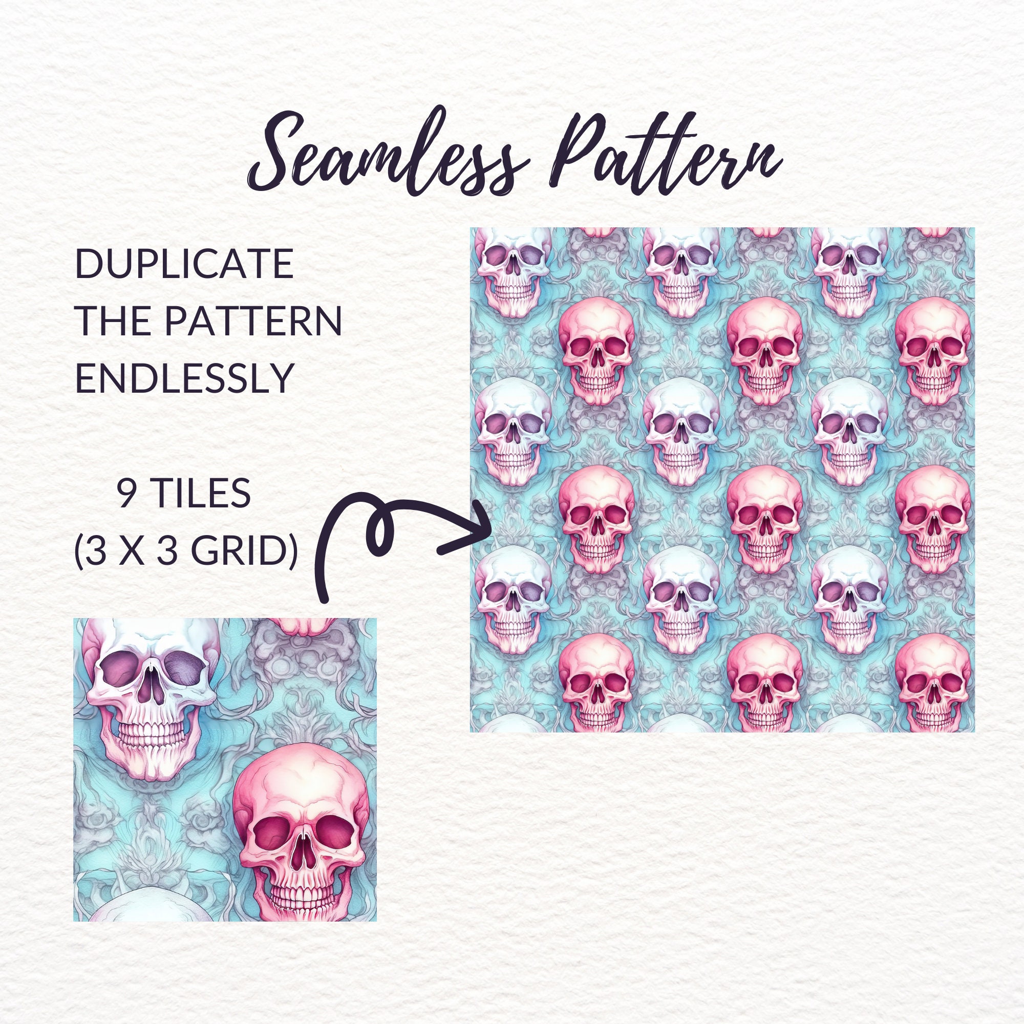 Halloween Pastel Skull Seamless Pattern - 20 Gothic Pastelloween ...