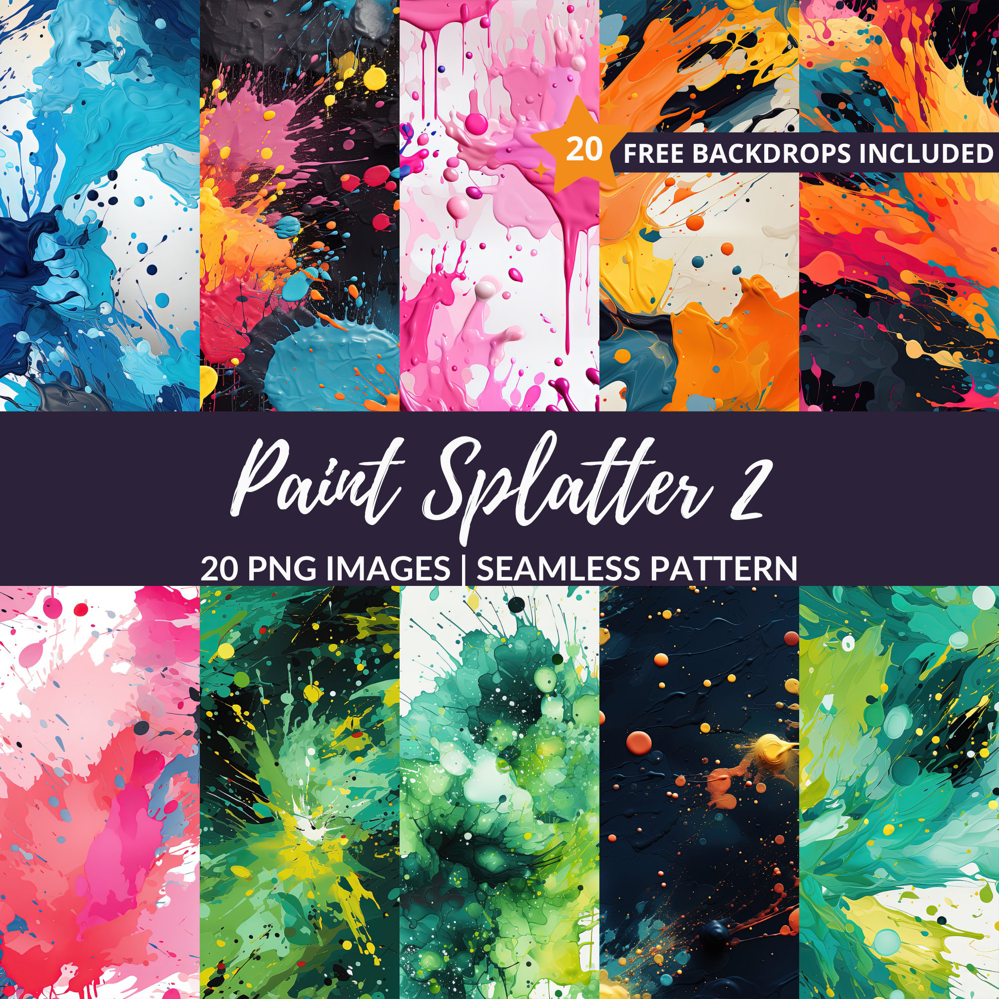 Paint Splatter Seamless Pattern - 20 PNG Digital Texture Paper ...