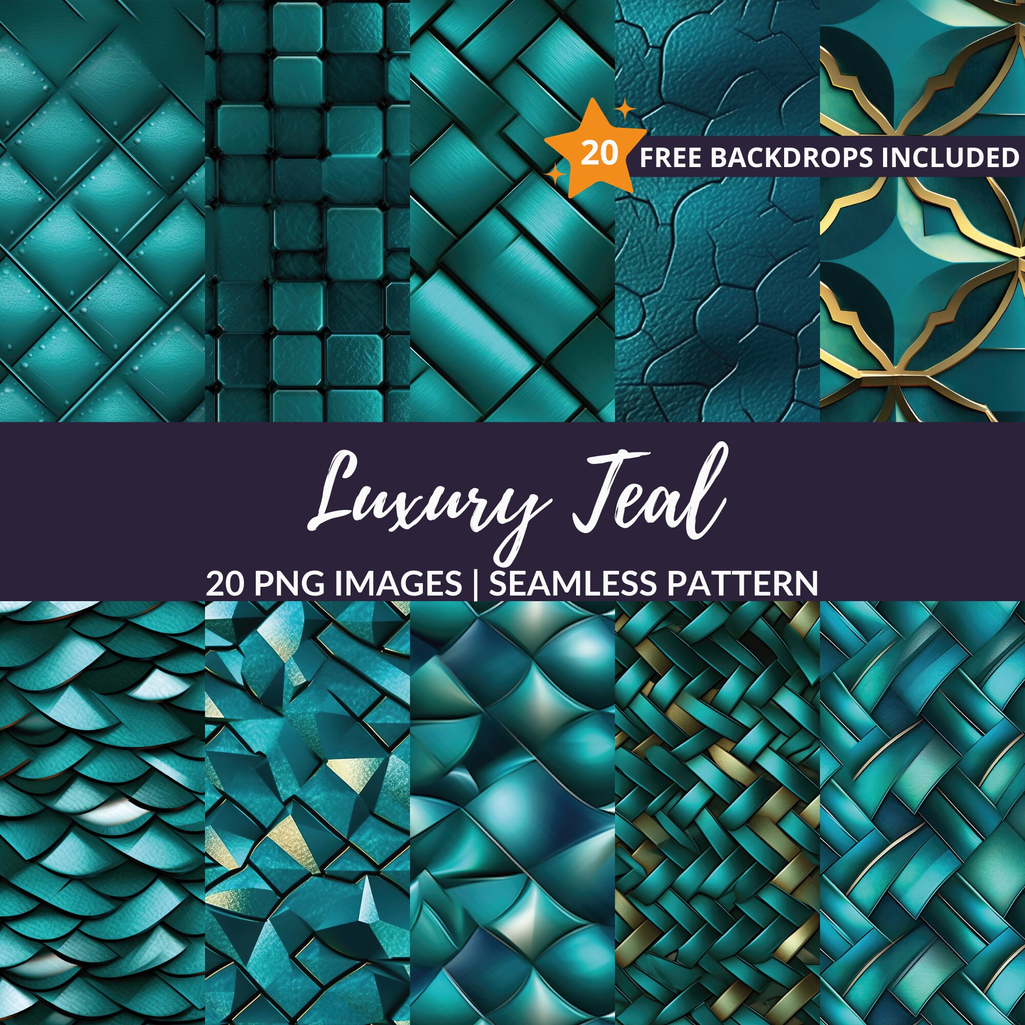 Luxury Teal Seamless Pattern 20 Metallic Digital Paper Textures for ...