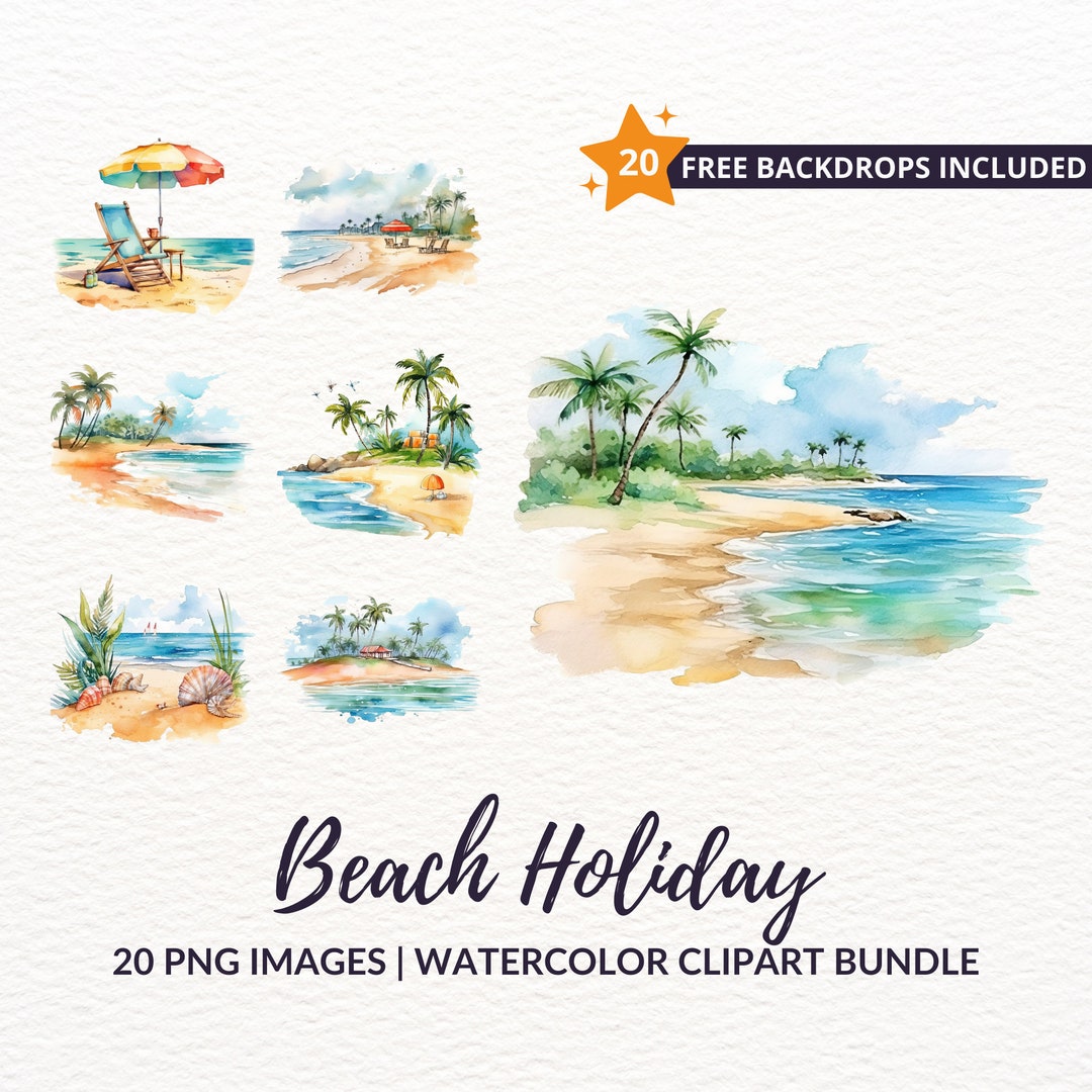 Watercolor Beach Holiday Clipart Bundle - 20 Summer Vacation PNG ...