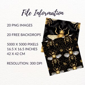 Black & Gold Bee Seamless Pattern - 20 Digital Paper for Scrapbooking ...