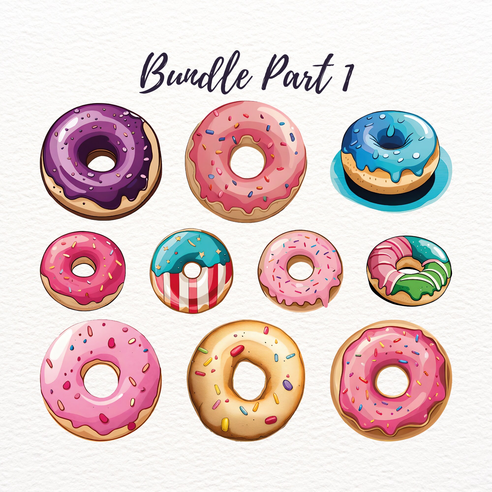 Sweet Donut Clipart Bundle 20 Delicious Doughnut PNG Images, Instant ...
