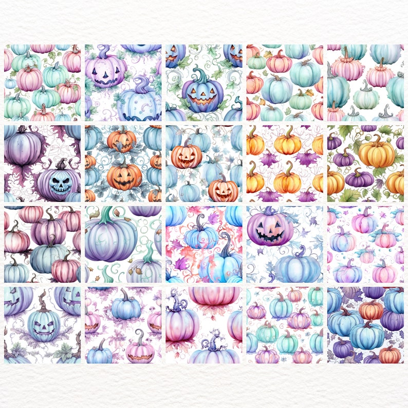 Halloween Pastel Pumpkin Seamless Pattern - 20 Pastelloween Digital ...