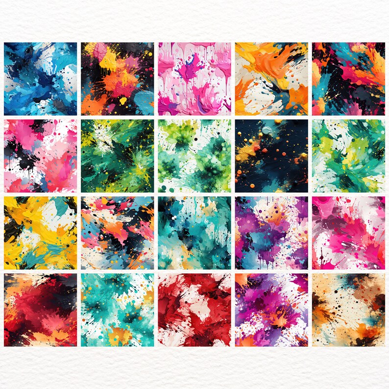 Paint Splatter Seamless Pattern - 20 PNG Digital Texture Paper ...
