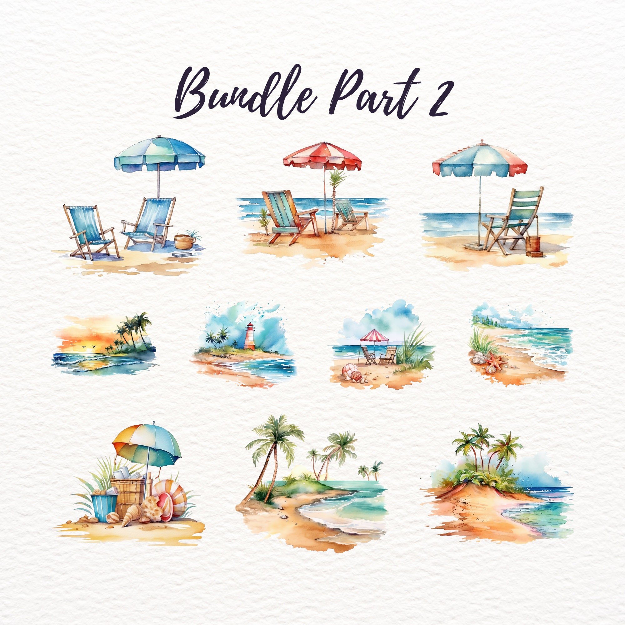 Watercolor Beach Holiday Clipart Bundle 20 Summer Vacation PNG Graphics ...