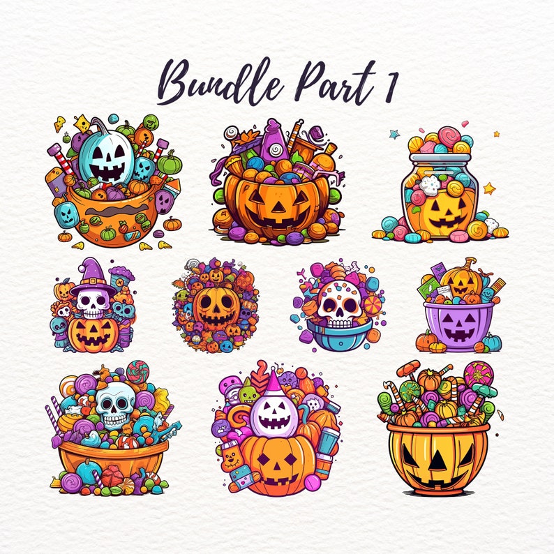 Halloween Candy Bucket Clipart Bundle - 20 Halloween Treat Bag and ...