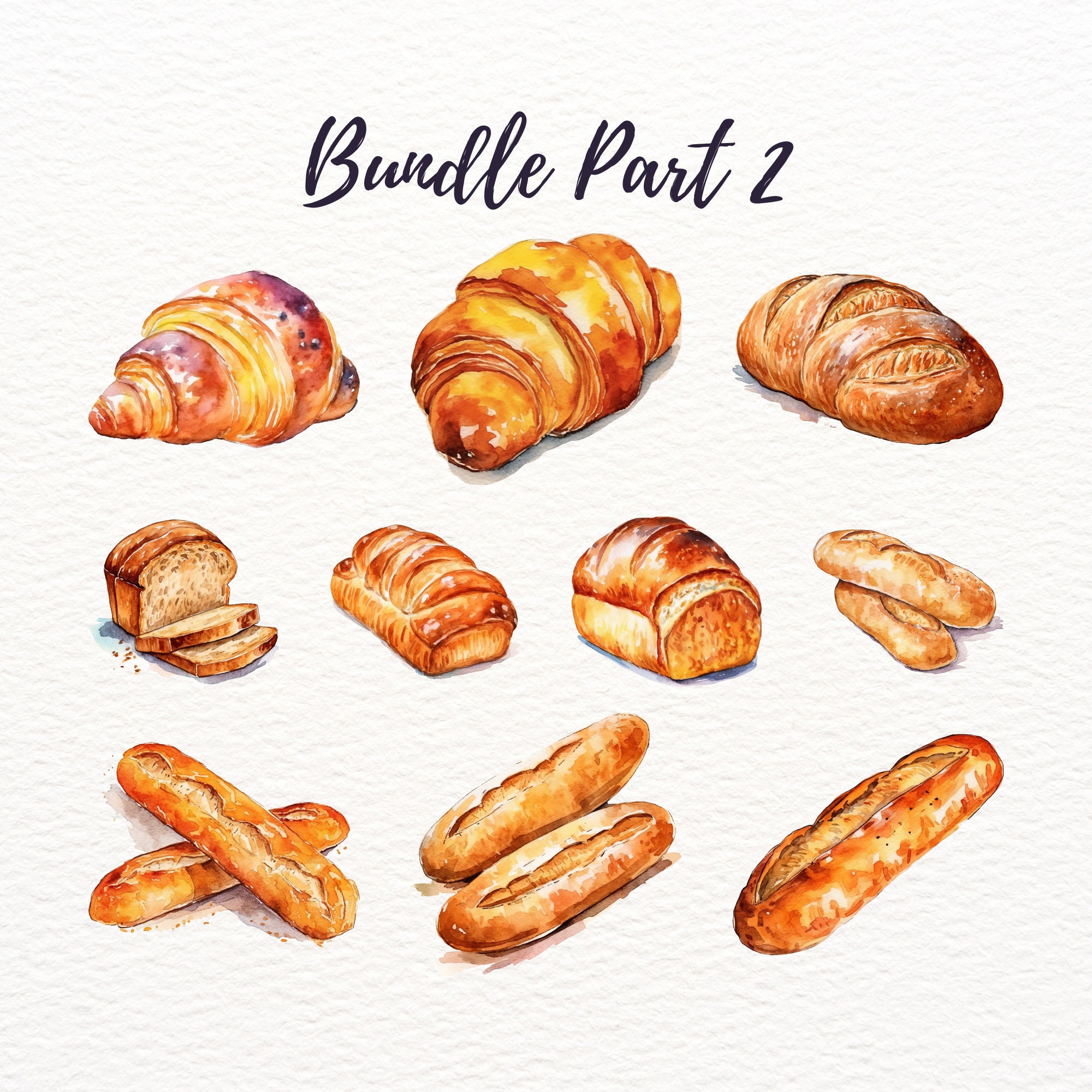 Watercolor Bread Bakery Clipart Bundle - 20 Baked Goods Pngs for ...