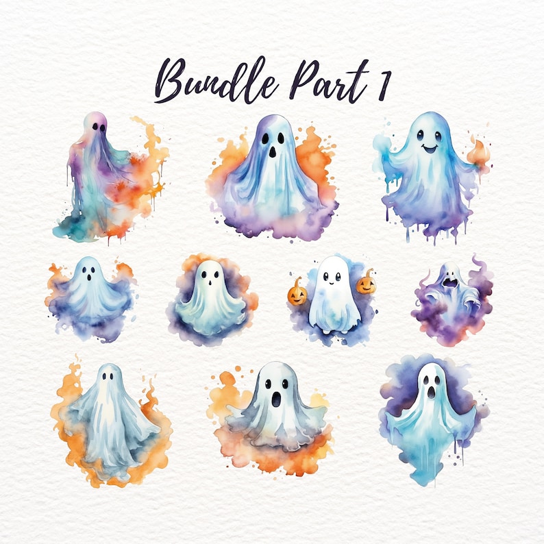 Watercolor Halloween Ghost Clipart Bundle 20 Spooky Decor Graphics ...