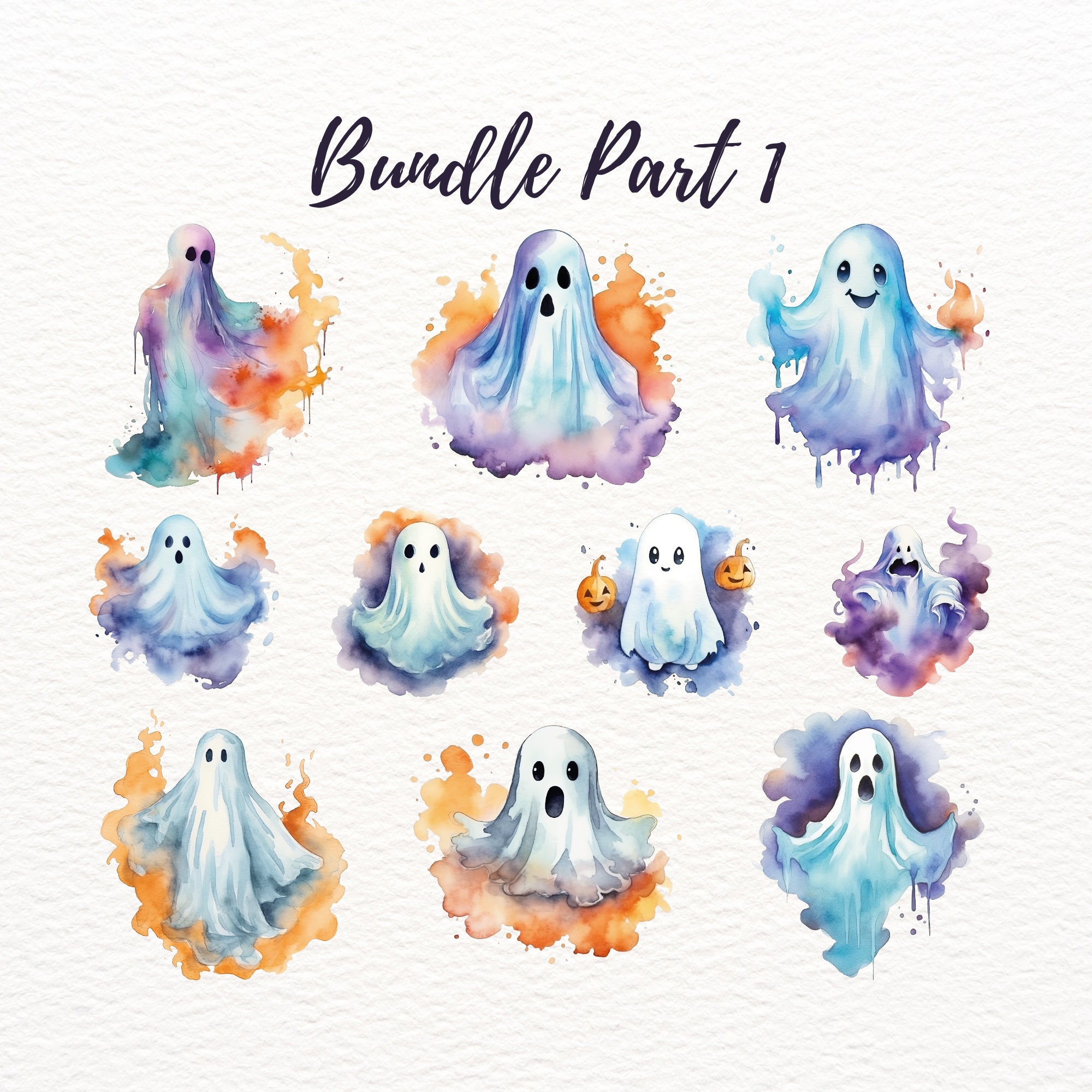 Watercolor Halloween Ghost Clipart Bundle 20 Spooky Decor Graphics ...