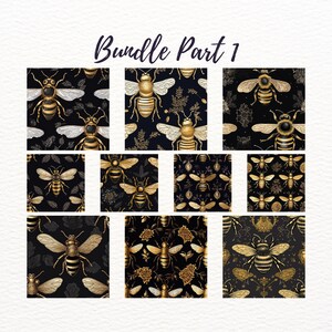 Black & Gold Bee Seamless Pattern - 20 Digital Paper for Scrapbooking ...