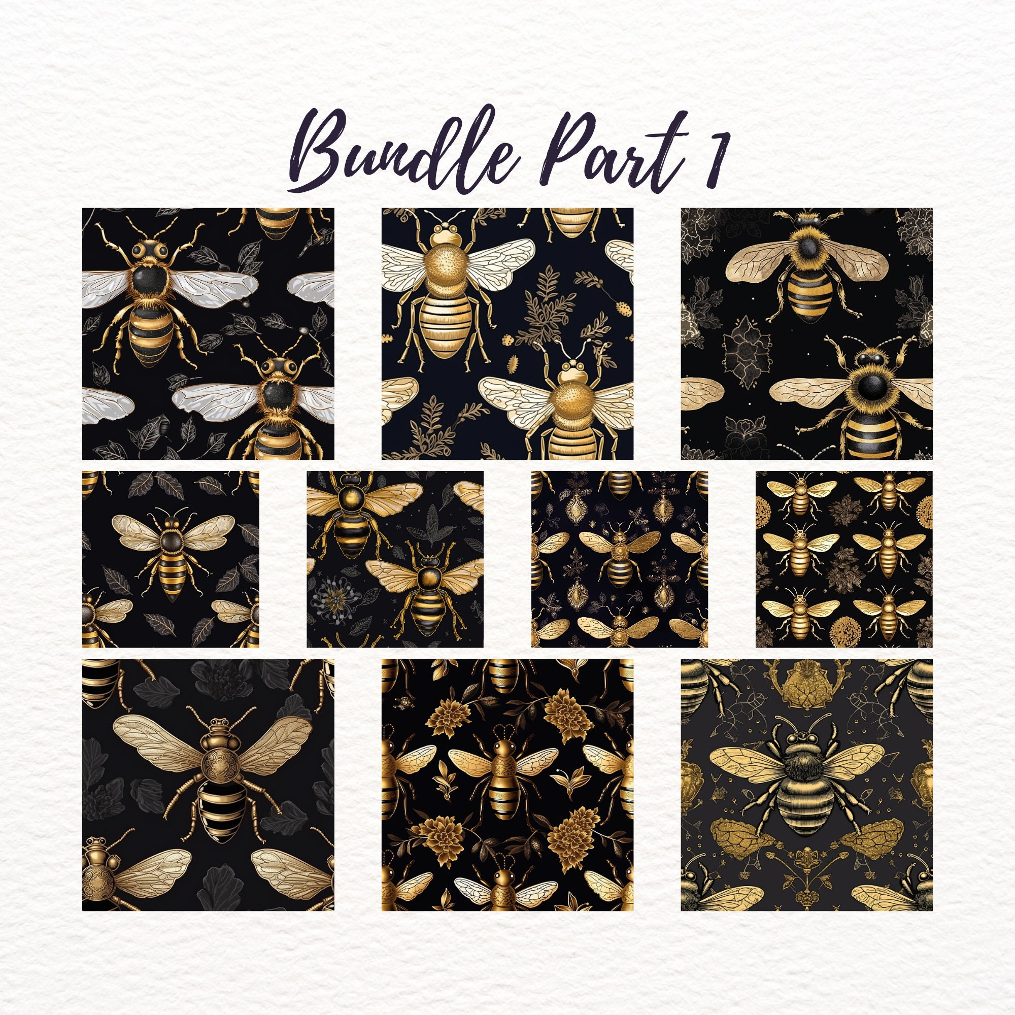 Black & Gold Bee Seamless Pattern - 20 Digital Paper for Scrapbooking ...