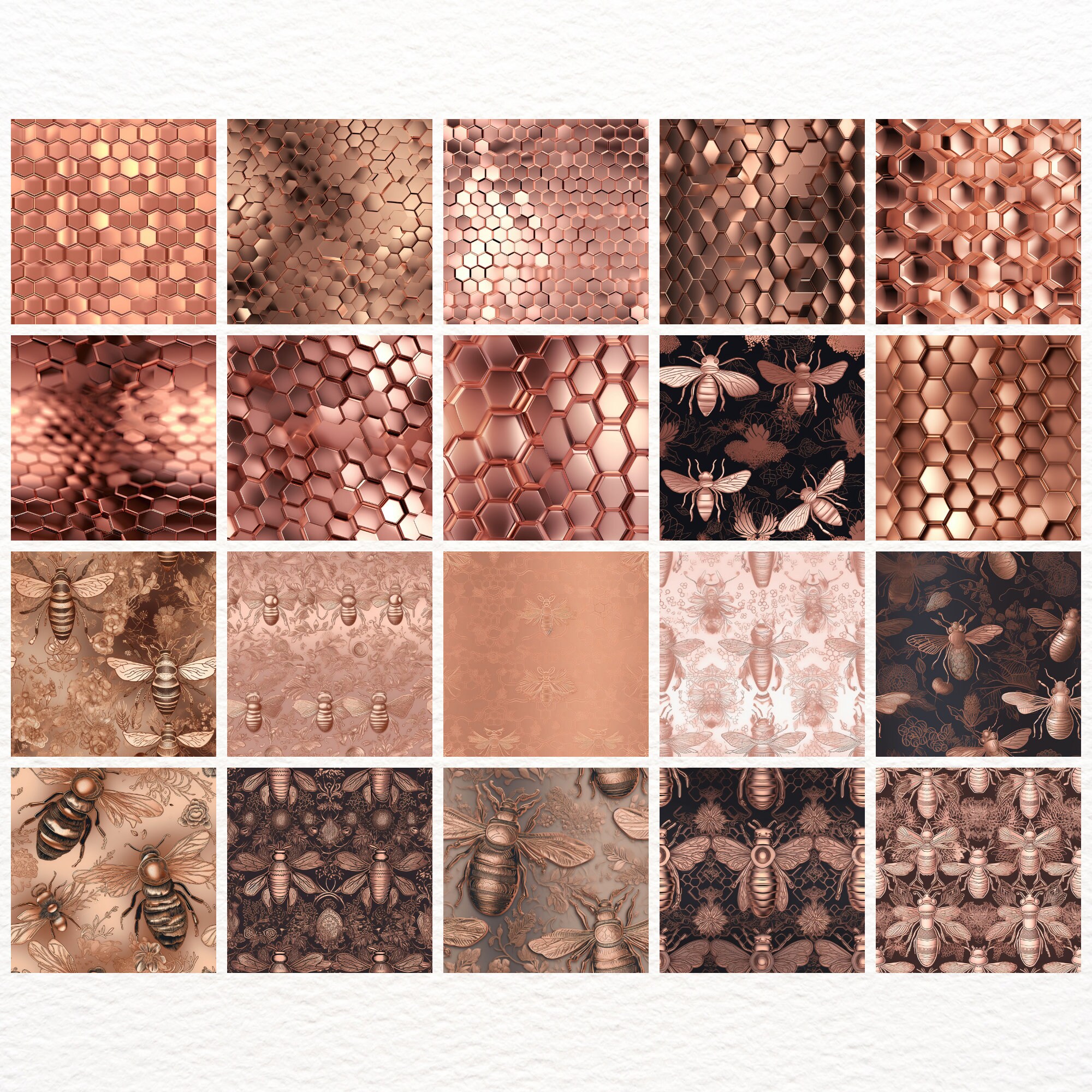 Rose & Gold Bee Seamless Pattern - 20 Digital Paper for Scrapbooking ...