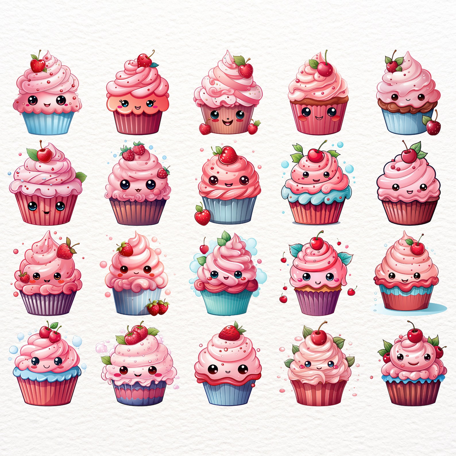 Kawaii Cupcake Clipart Bundle - 20 Adorable Cupcake Graphics, Cute ...