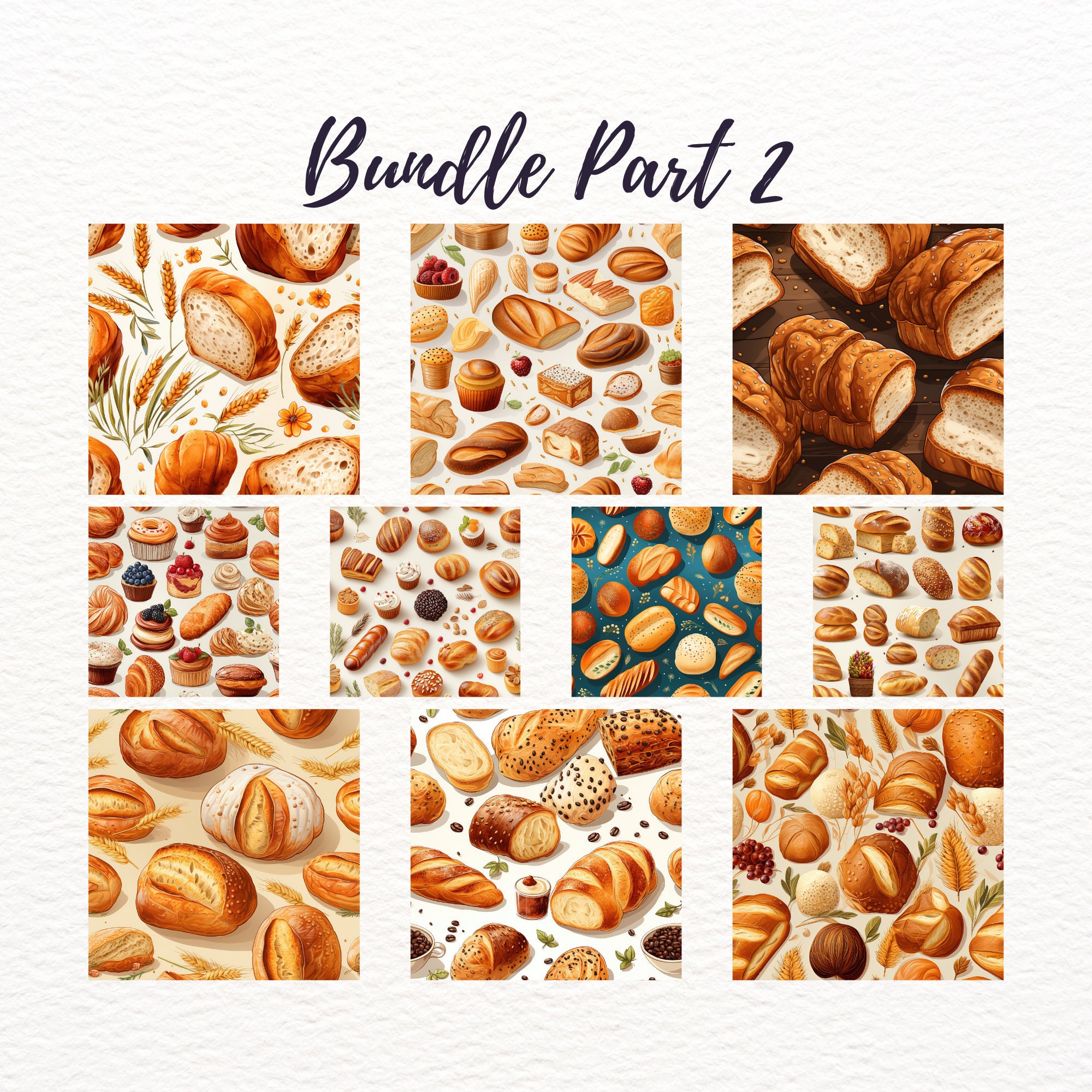 Bakery Bread Seamless Pattern - 20 Digital Paper, Printable Paper, Instant Download, Commercial ...