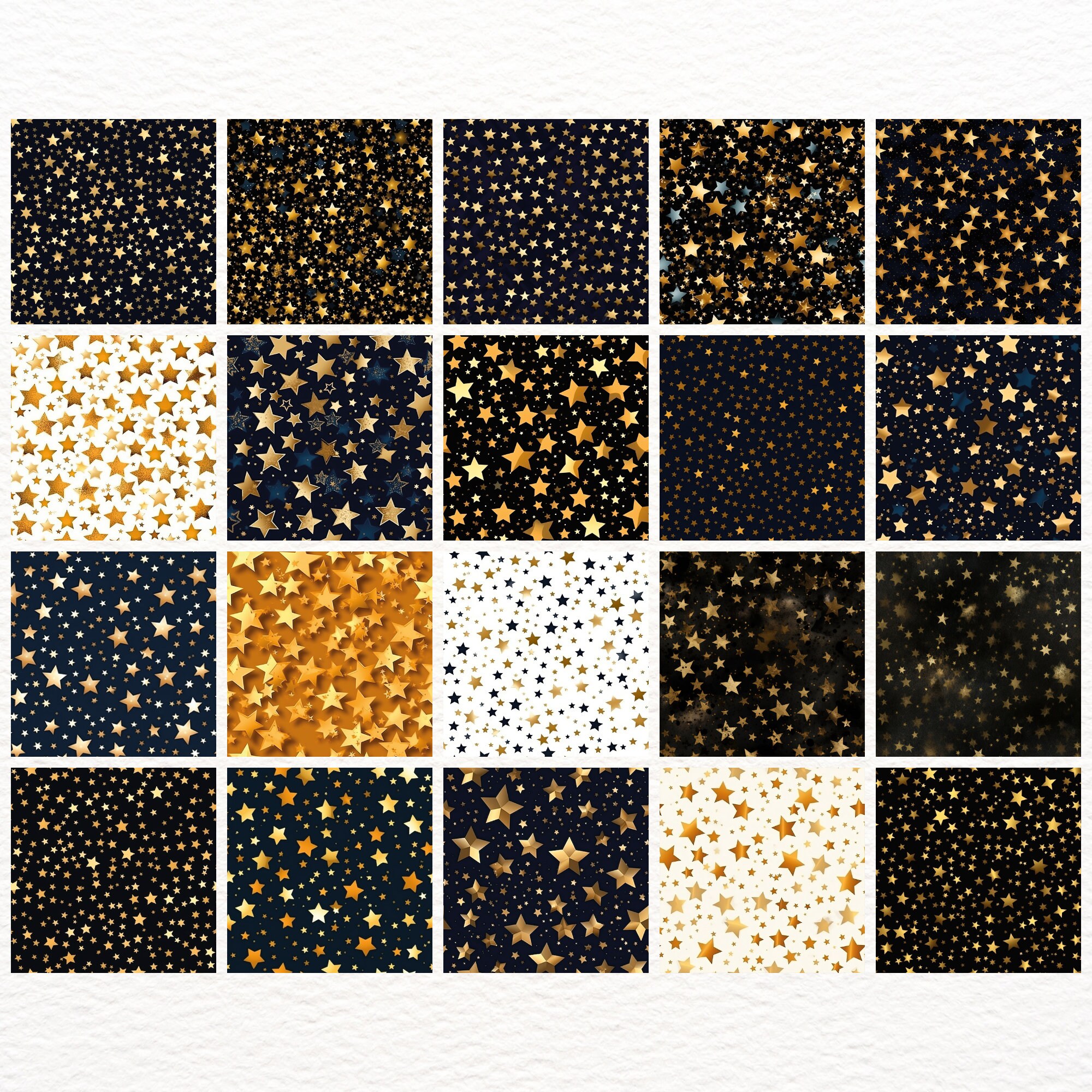 Gold Star Seamless Pattern 20 Starry Night Digital Paper Backgrounds ...