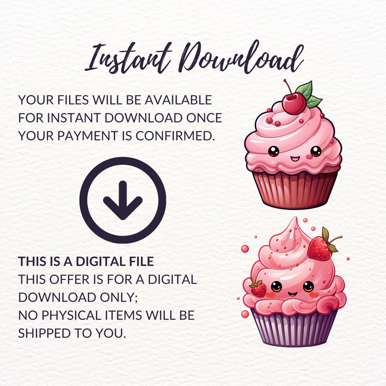 Kawaii Cupcake Clipart Bundle - 20 Adorable Cupcake Graphics, Cute ...