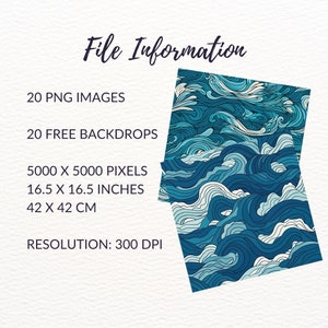 Ocean Wave Seamless Pattern - 20 Digital Scrapbook Paper, Instant ...