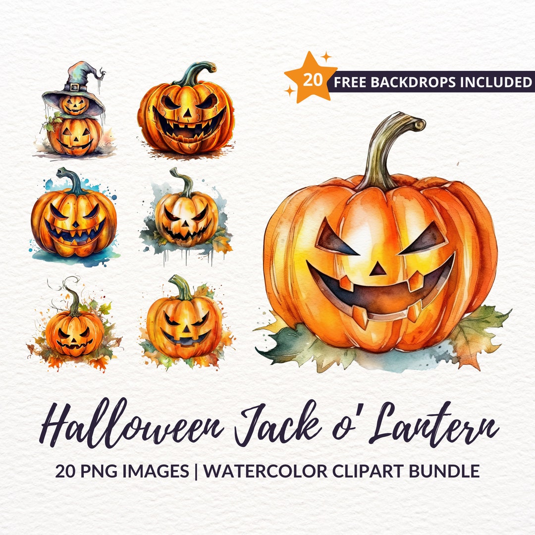 Watercolor Halloween Jack O'lantern Clipart Bundle - 20 Spooky and ...