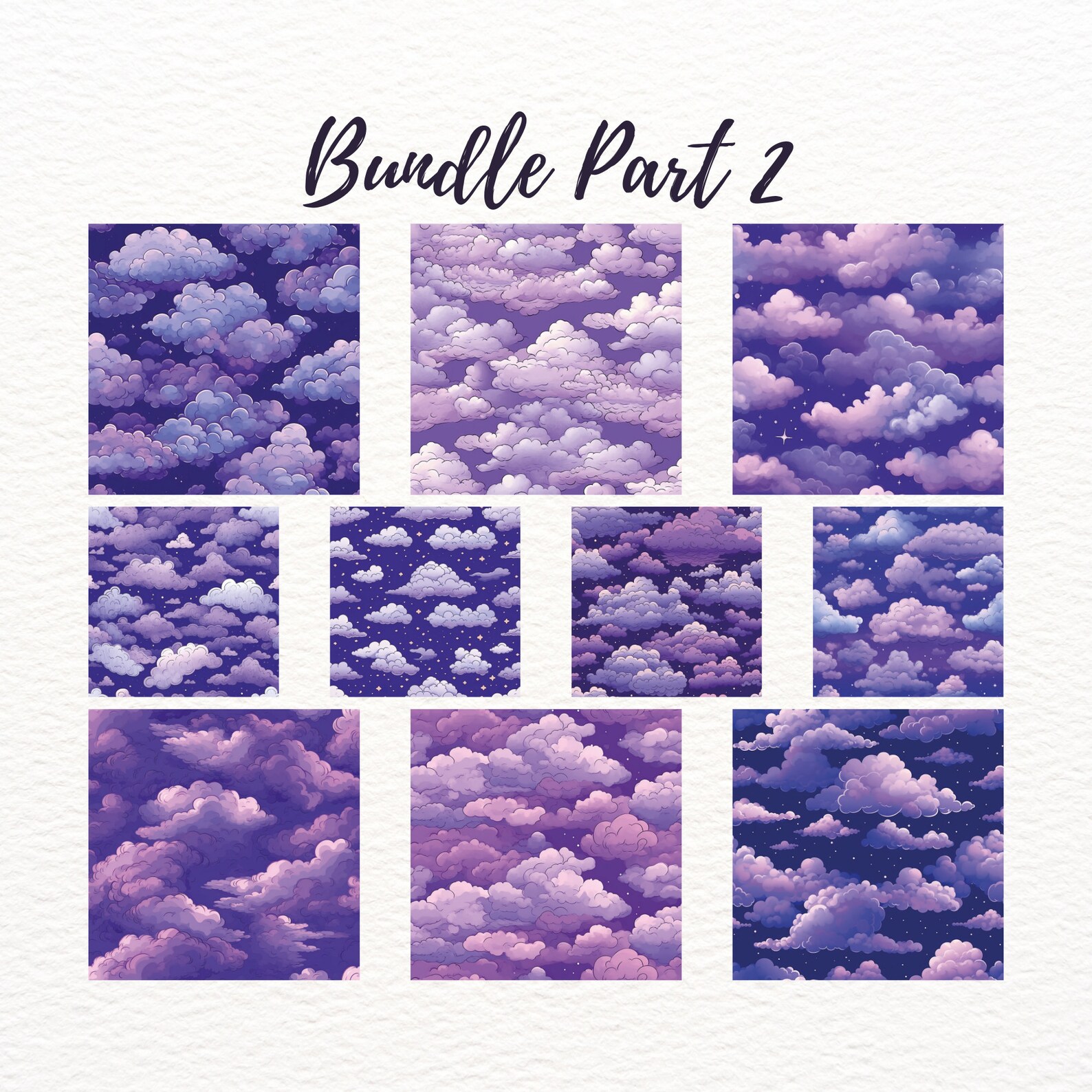 Purple Cloud Seamless Pattern - 20 Digital Paper, Night Sky Background ...