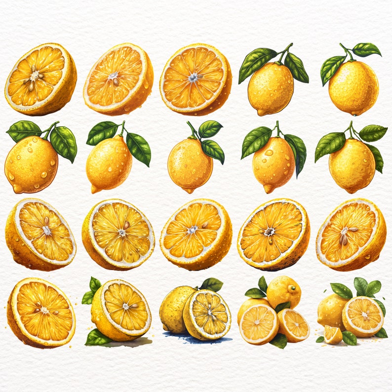 Lemon Clipart Bundle - 20 Citrus Fruit PNG Graphics, Instant Download ...