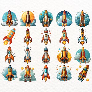 Space Rocket Clipart Bundle - 20 Astronaut and Rocket Ship PNG Images ...