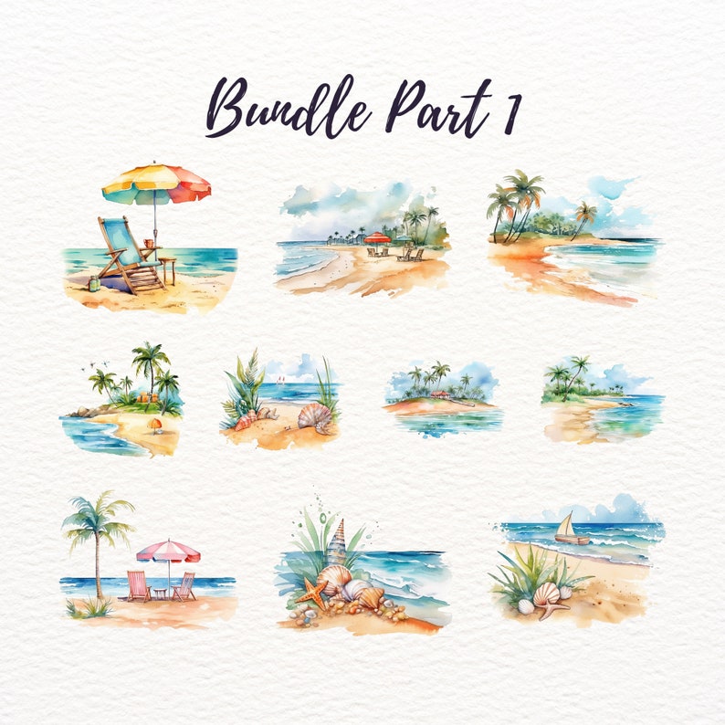 Watercolor Beach Holiday Clipart Bundle 20 Summer Vacation PNG Graphics ...