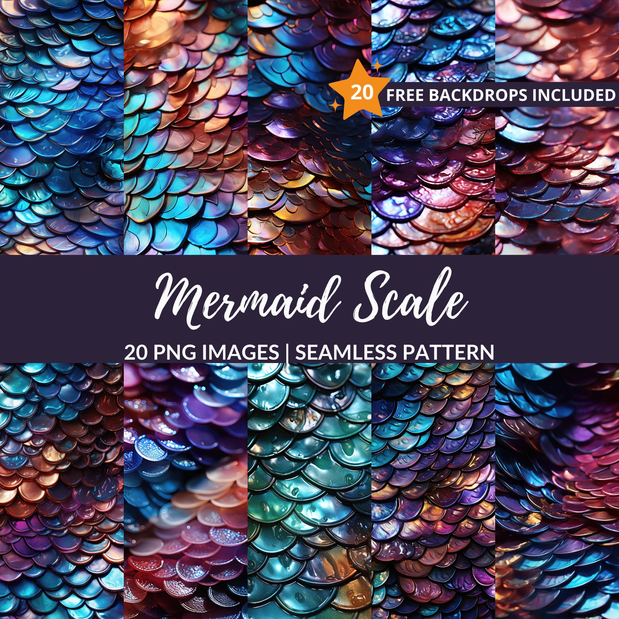 Mermaid Scale Seamless Pattern 20 Magic Glittery Scale PNG Textures ...