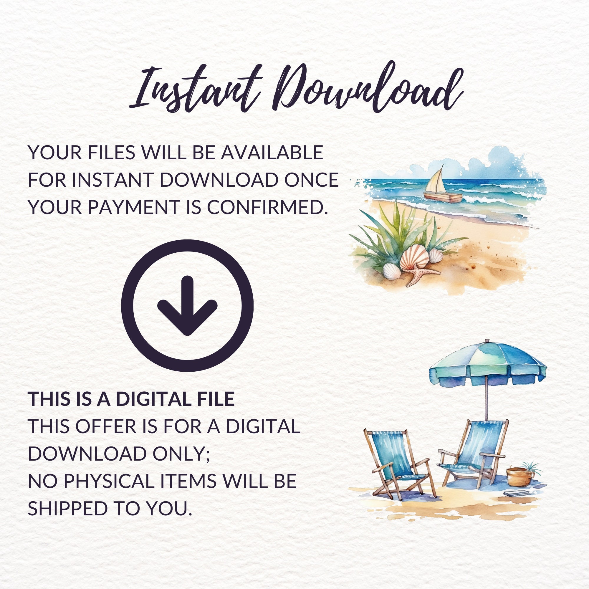 Watercolor Beach Holiday Clipart Bundle 20 Summer Vacation PNG Graphics ...