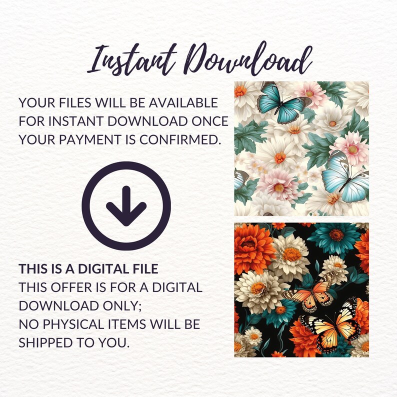 Flower Butterfly Seamless Pattern - 20 Floral Garden Digital Paper ...