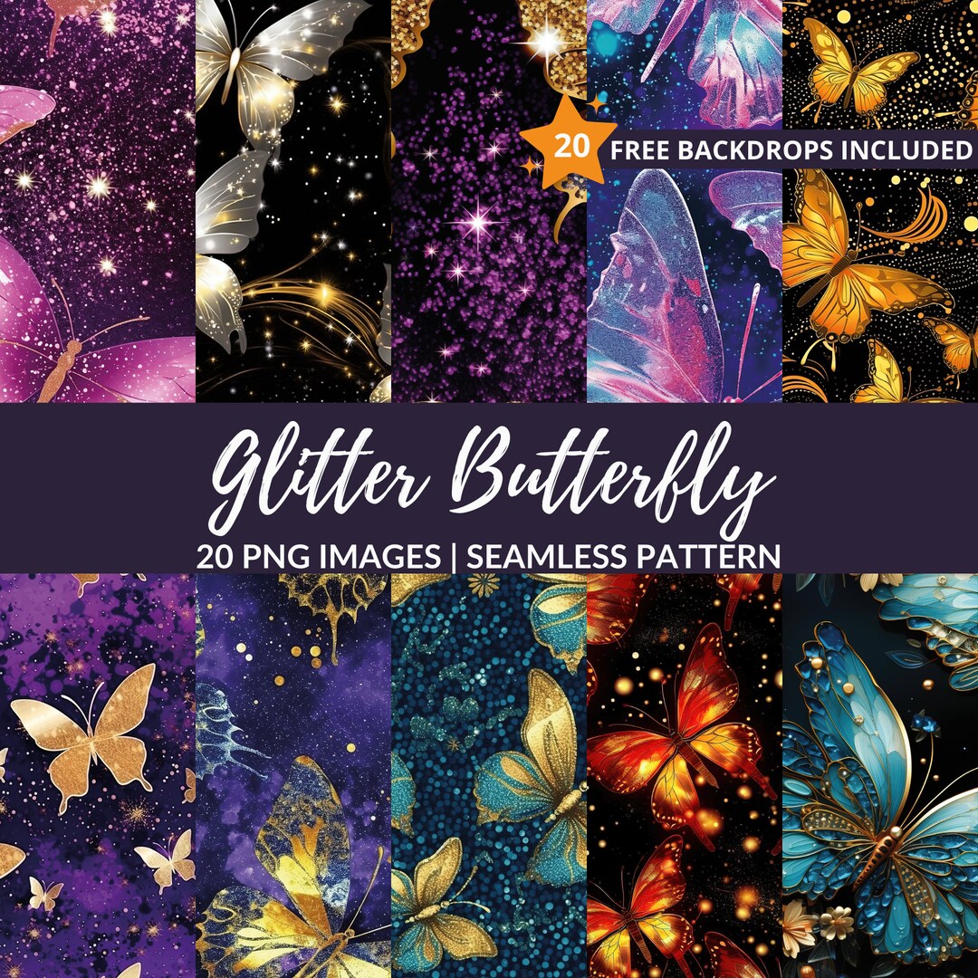 Glitter Butterfly Seamless Pattern - 20 PNG Sublimation Designs ...
