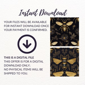 Black & Gold Bee Seamless Pattern - 20 Digital Paper for Scrapbooking ...