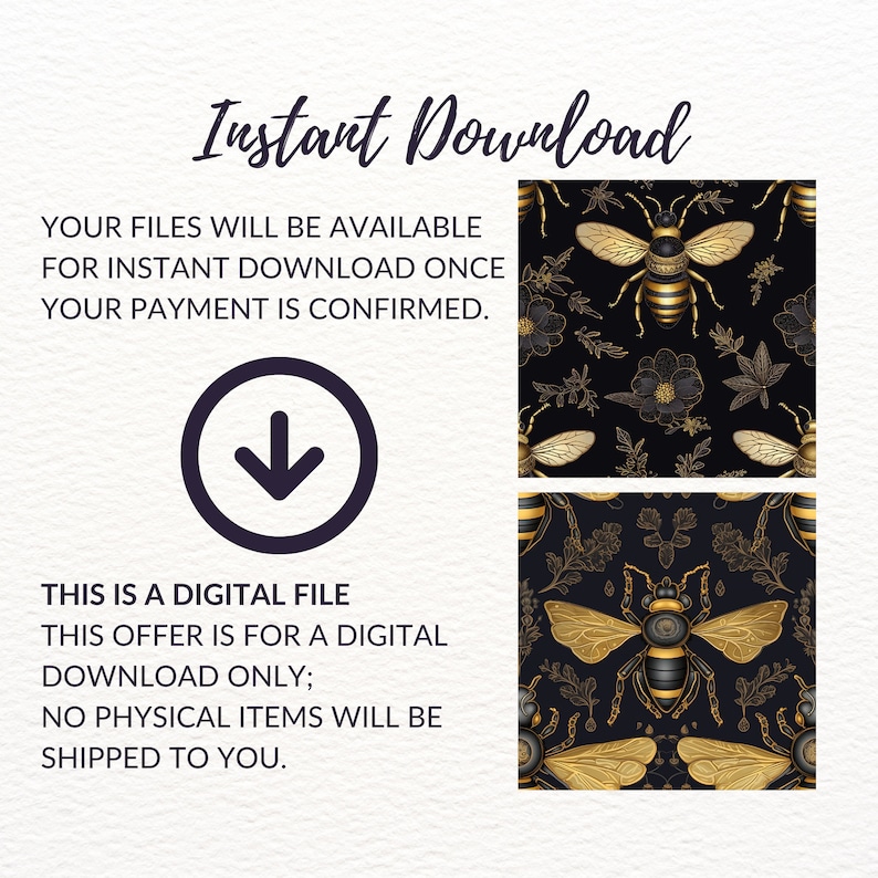 Black & Gold Bee Seamless Pattern - 20 Digital Paper for Scrapbooking ...