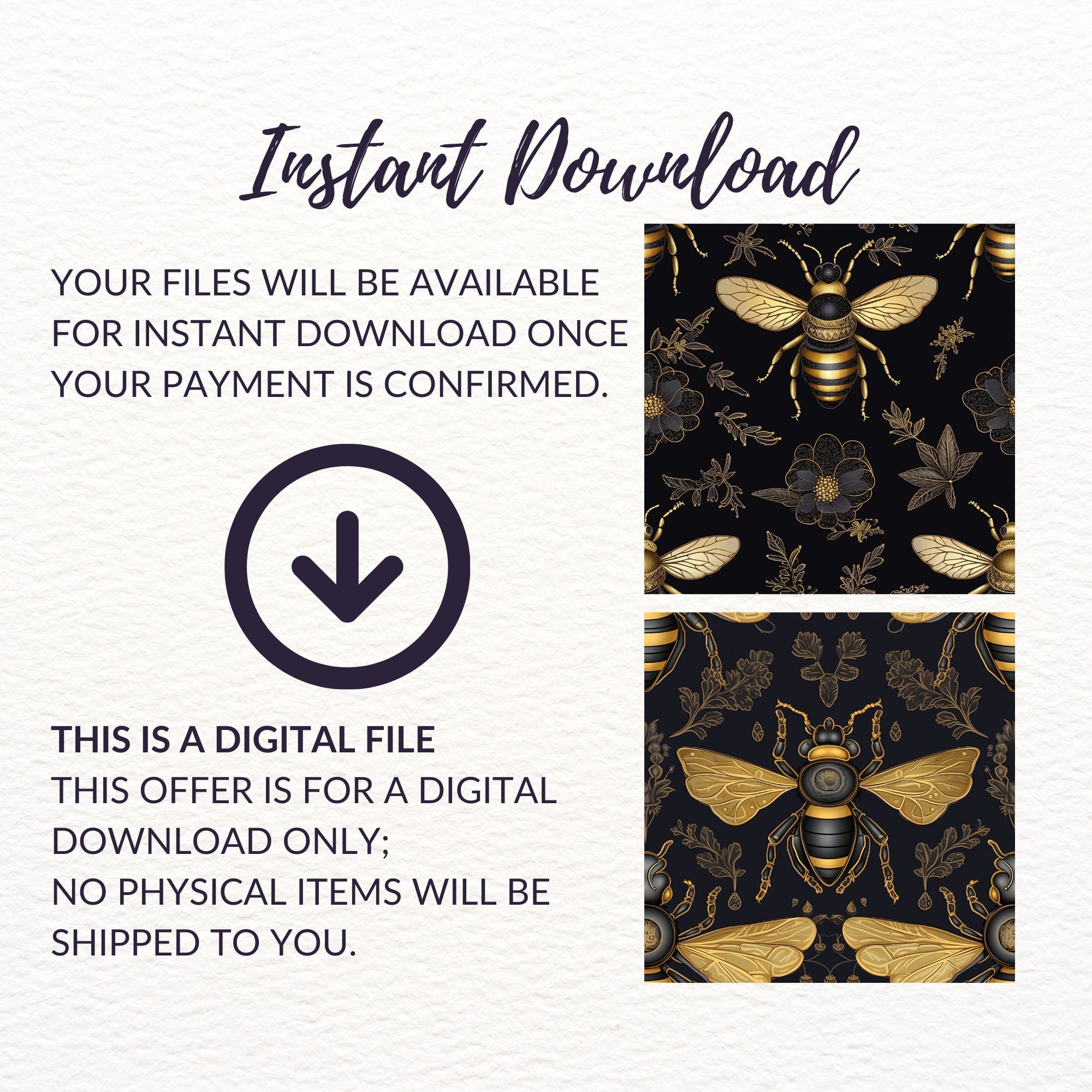 Black & Gold Bee Seamless Pattern - 20 Digital Paper for Scrapbooking ...