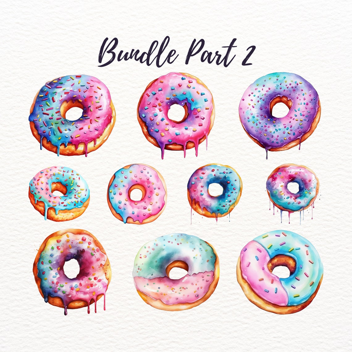Watercolor Donut Clipart Bundle 20 Party Dessert PNG Graphics, Instant ...